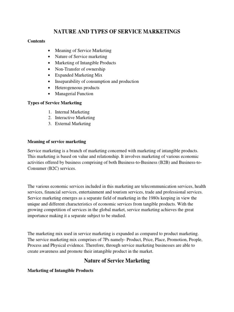 Nature and Types of Service Marketing | PDF