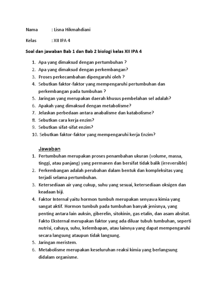 Soal Dan Jawaban Bio Bab 1&2 | PDF