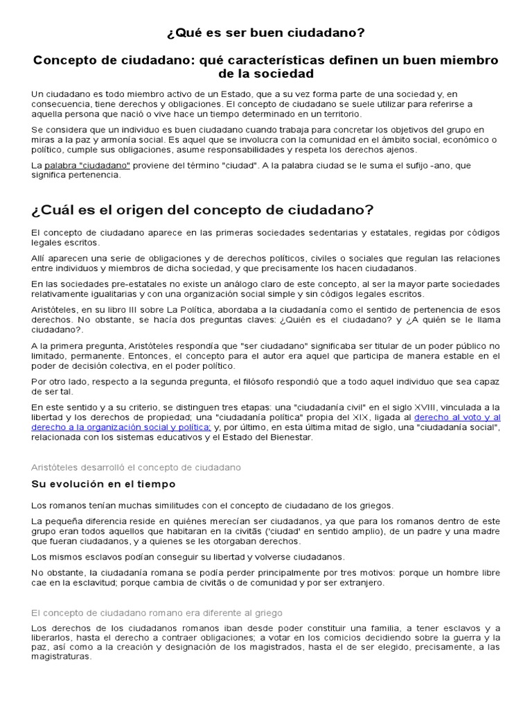 Qué Es Ser Buen Ciudadano Ciudadania | PDF