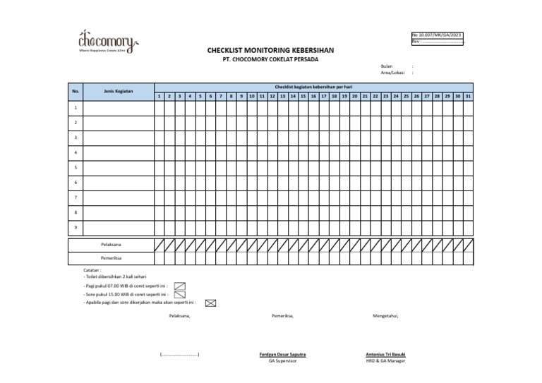 Form Checklist Monitoring Kebersihan | PDF