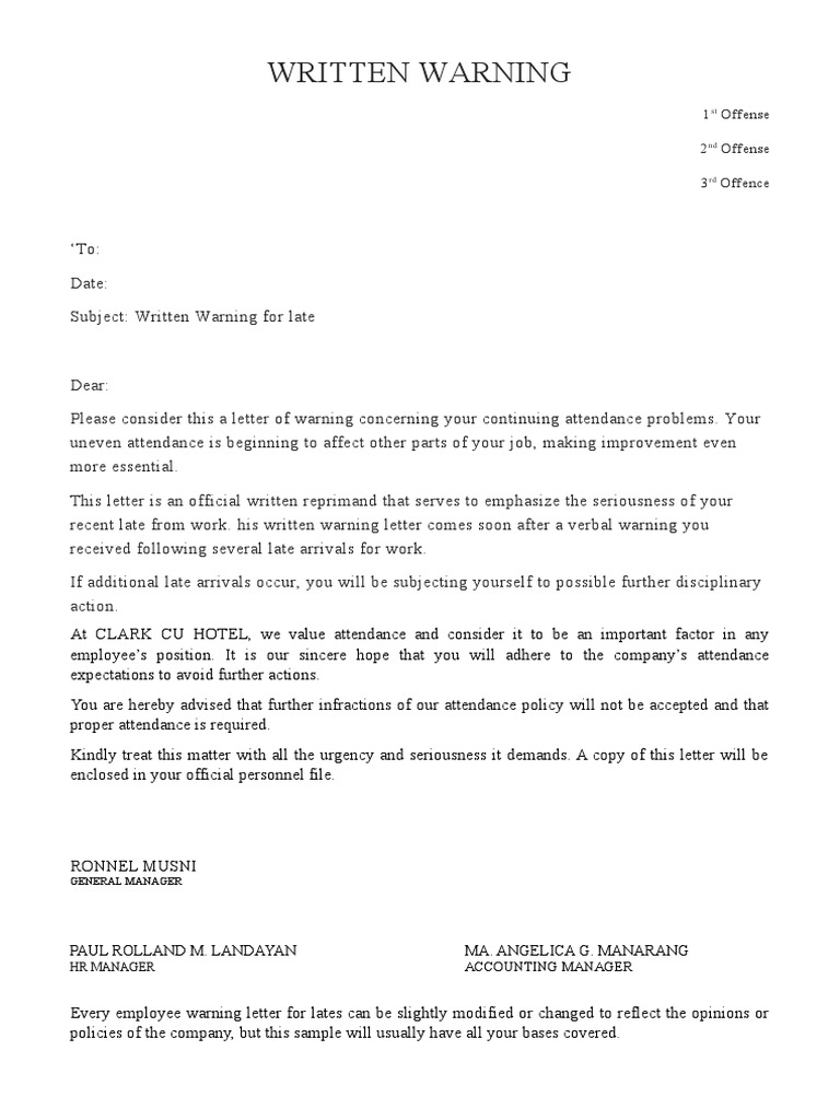 Written Warning for Attendance Issues | PDF