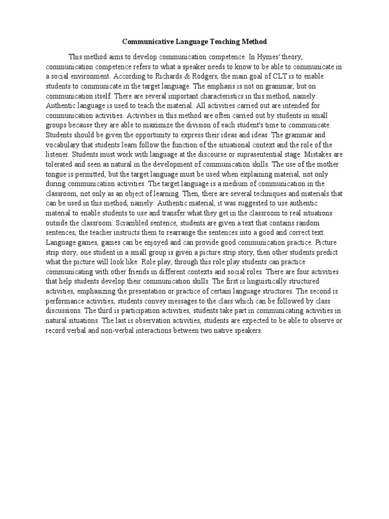 Summary Communicative Language Teaching Method - Group 3 | PDF | Career ...