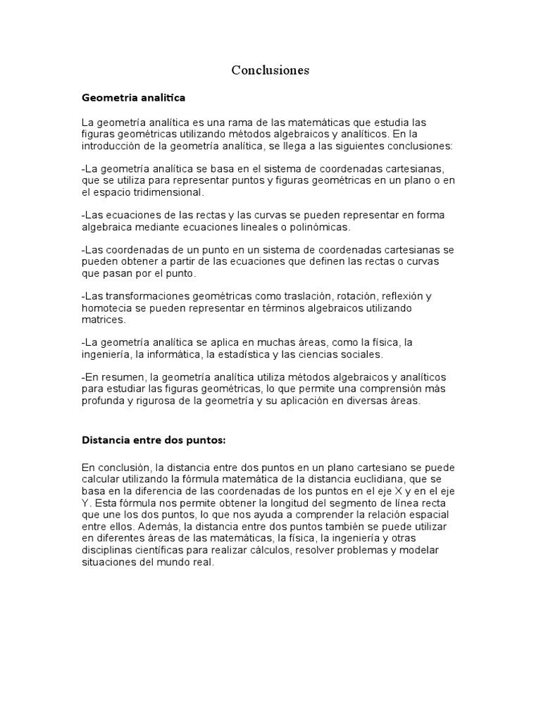 Conclusiones matematica aplicada | PDF | Geometría | Geometría analítica