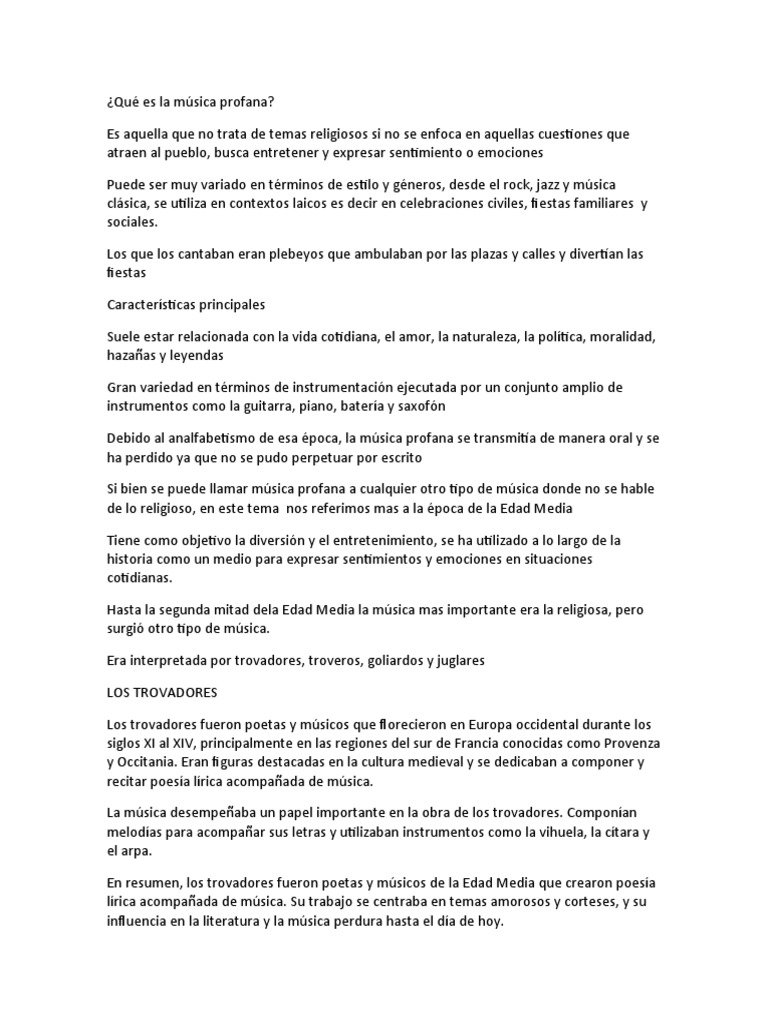 Qué Es La Música Profana | PDF | Poesía lírica | Las artes escénicas