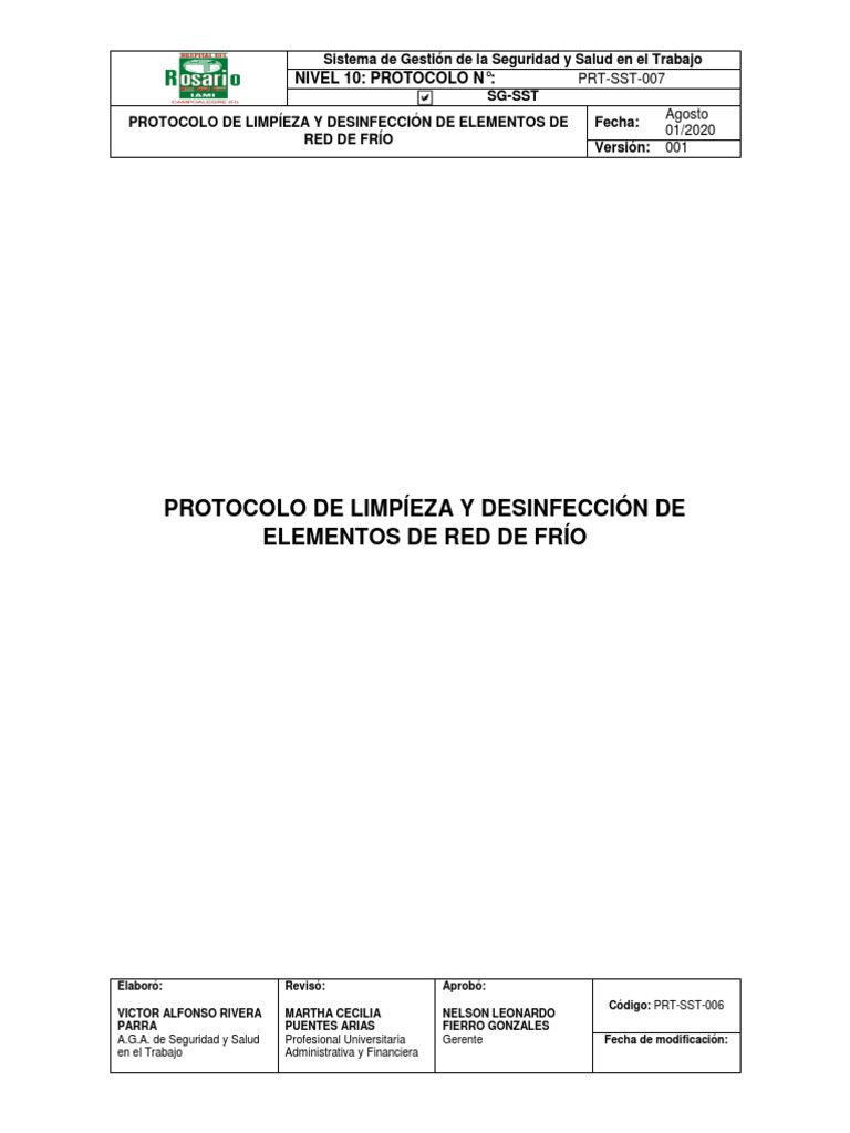Protocolo de Limpieza y Desinfeccion de Elementos de Red de Frio | PDF ...