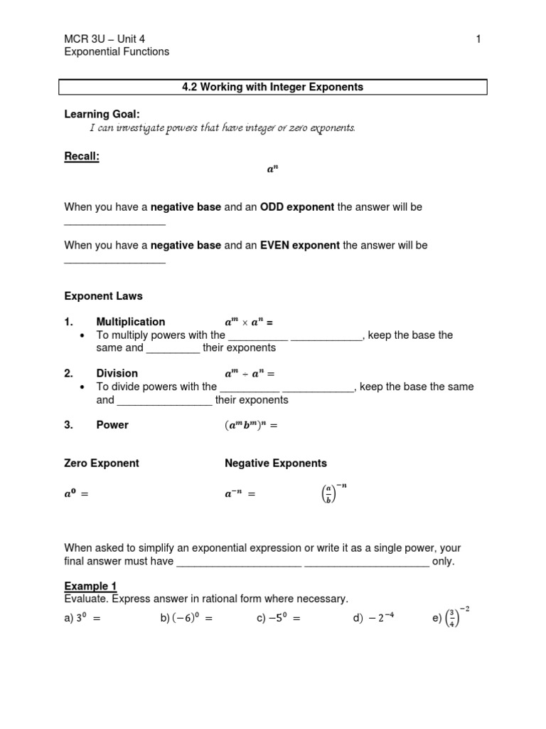 Grade 11 Functions Unit 4 Student Notes | Download Free PDF ...
