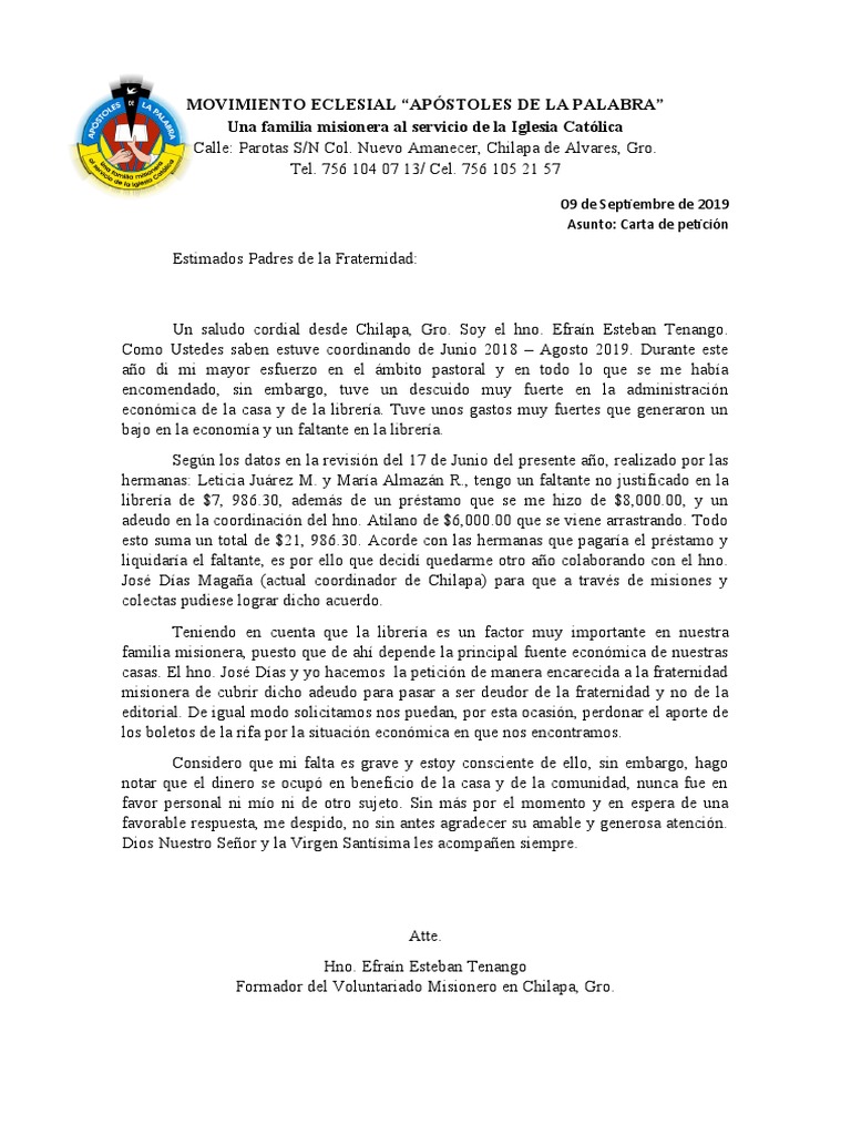 Carta de Peticion A La Fraternidad | PDF