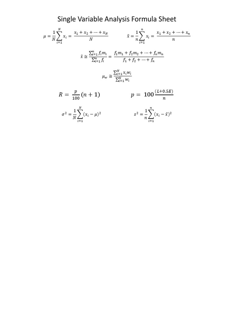 Unit Test - Formula Sheet | PDF