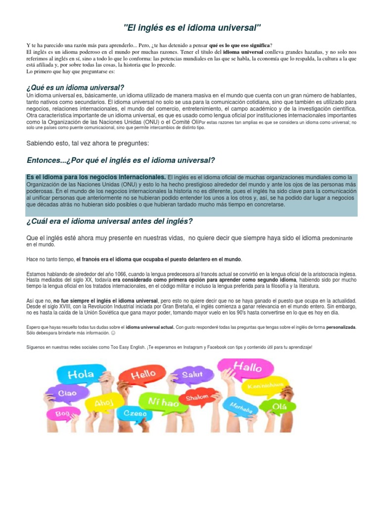 El Inglés Es El Idioma Universal | PDF