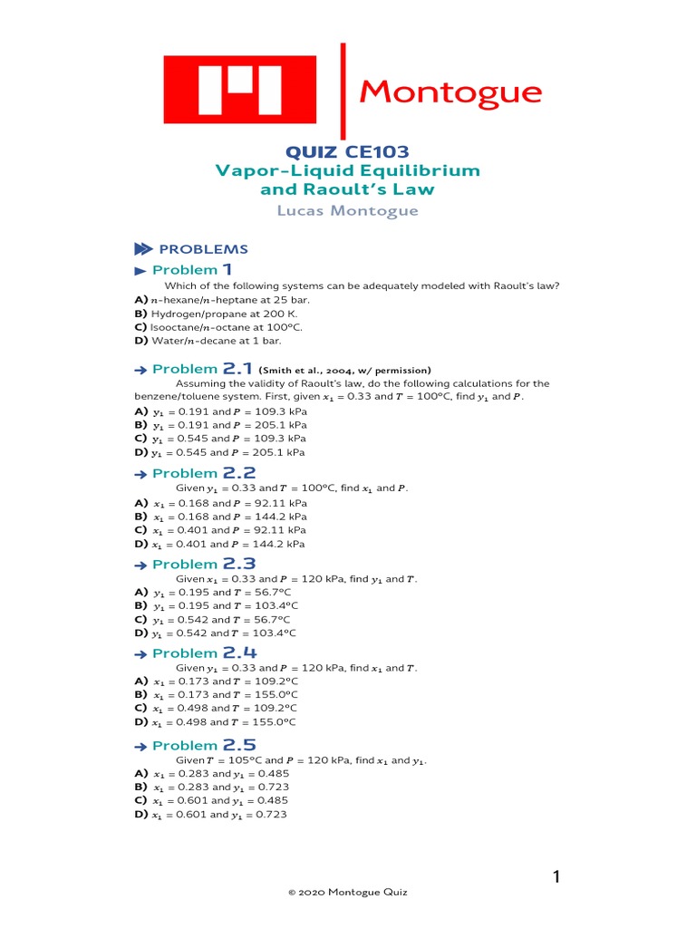 Vapor Liquid Equilibrium and Raoults Law Solved Problems | PDF ... Vapor Liquid Equilibrium and Raoults Law Solved Problems | PDF ...