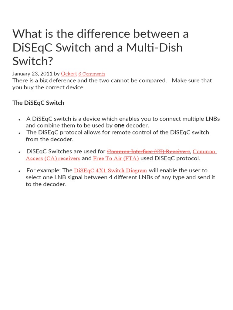 What Is The Difference Between A DiSEqC Switch and A Multi | PDF ...