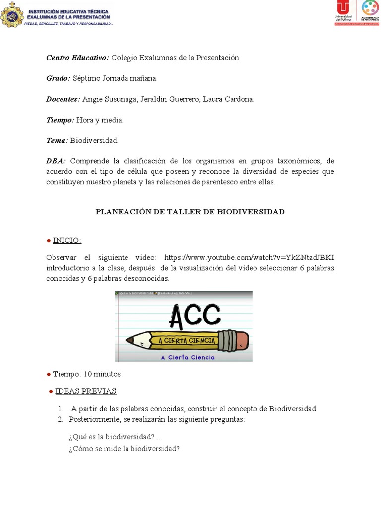 Taller sobre Biodiversidad y Chumbimba | PDF | Colombia | Biodiversidad