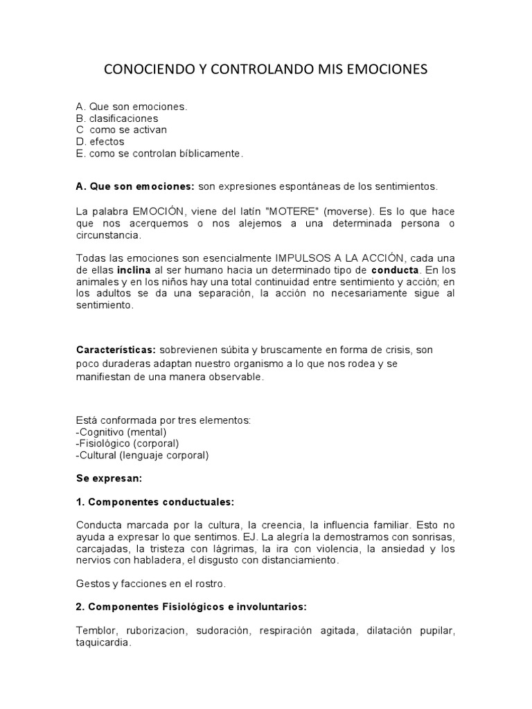 Conociendo y Controlando Mis Emociones | PDF | Las emociones | Asco