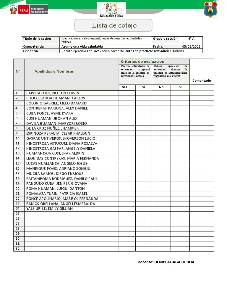 Lista de Cotejo 6º | PDF