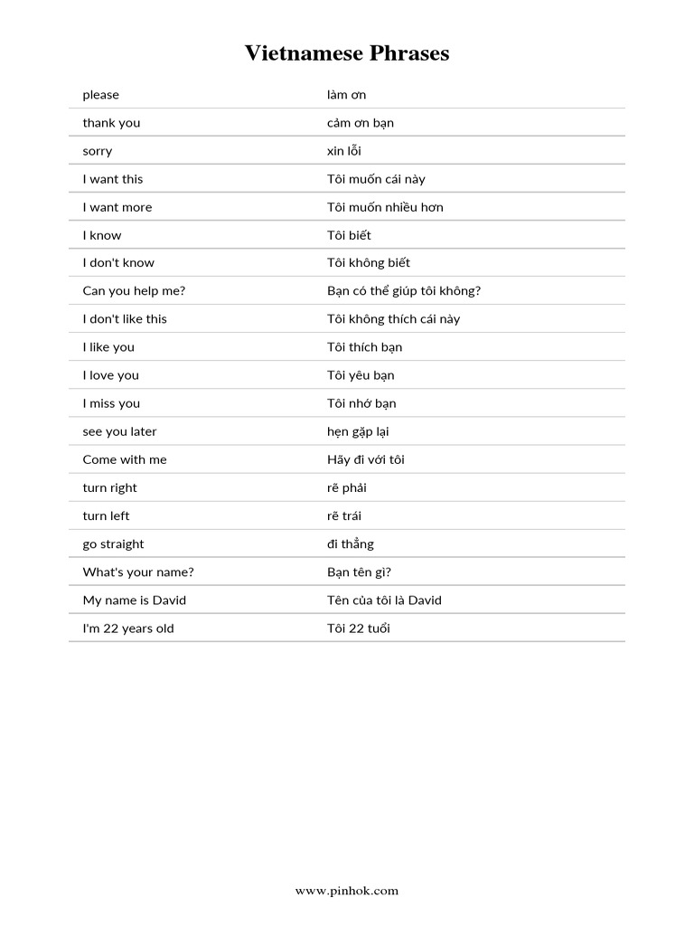Vietnamese Phrases | PDF