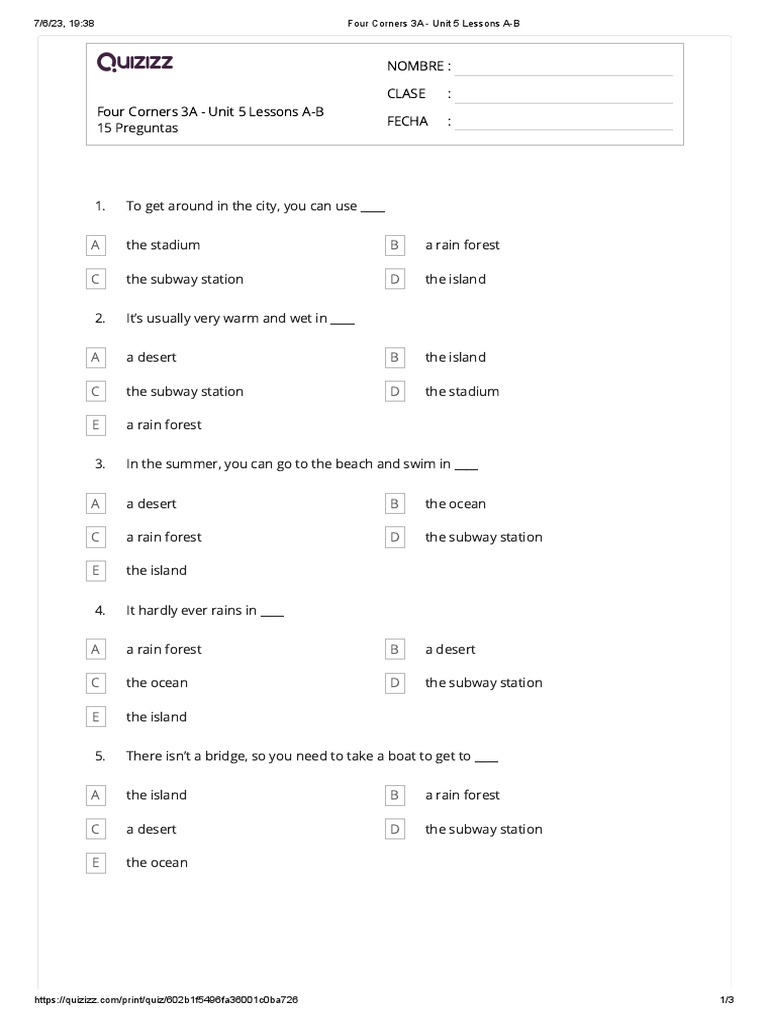 Four Corners 3A - Unit 5 Lessons A-B | Download Free PDF | Earth Sciences