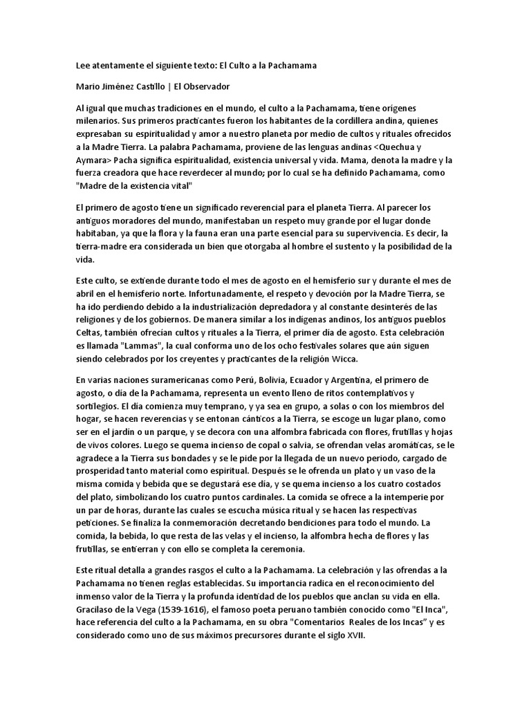 Lengua y Literatura La Pachamama | PDF