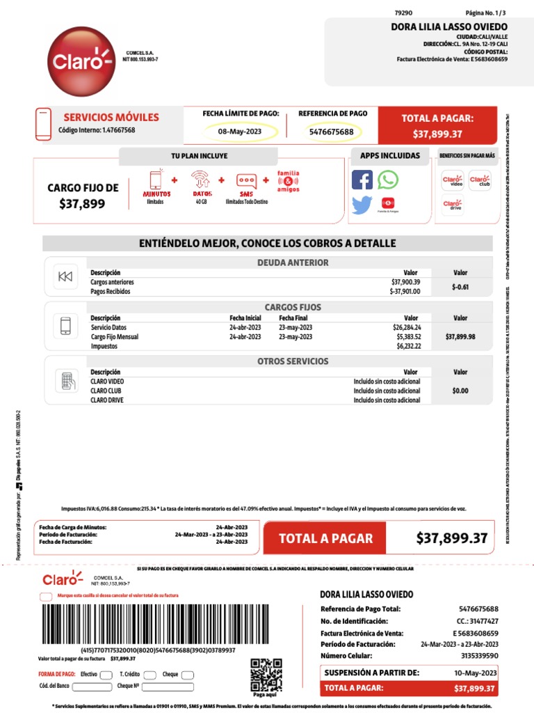 Factura Claro | PDF | Factura | Telecomunicaciones móviles