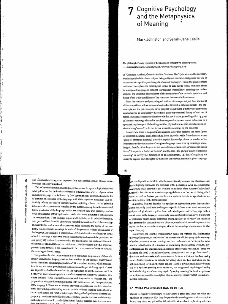 Cognitive Psychology and The Metaphysics of Meaning | PDF | Concept ...