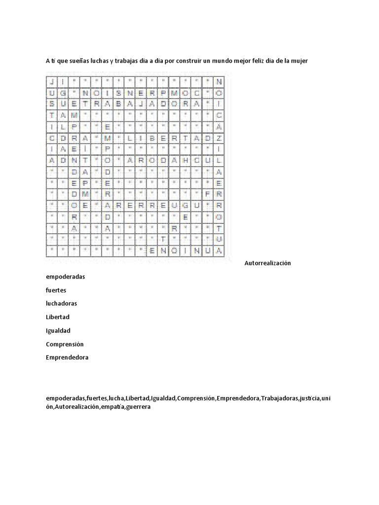 Sopa de Letras Dia de La Mujer | PDF