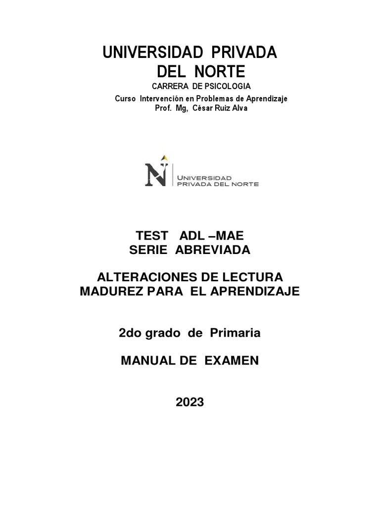 Manual PRUEBA ADL 2DO GRADO UPN 2023 CON EJERCICIOS | PDF | Educación primaria | Palabra