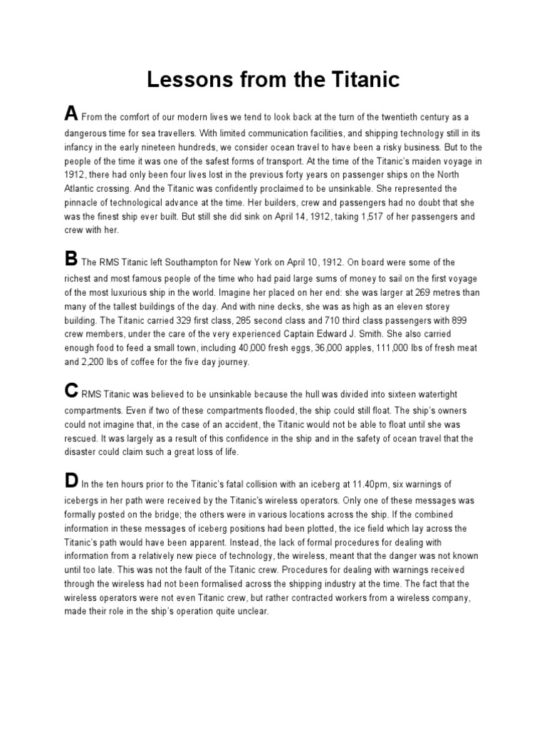 Lessons From The Titanic | PDF | Ships | Water Transport