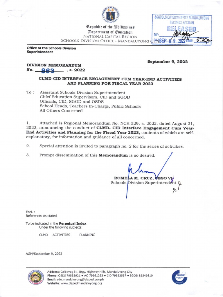 DM No. 863, S. 2022. Clmd-Cid Interface Engagement Cum Year-End ...