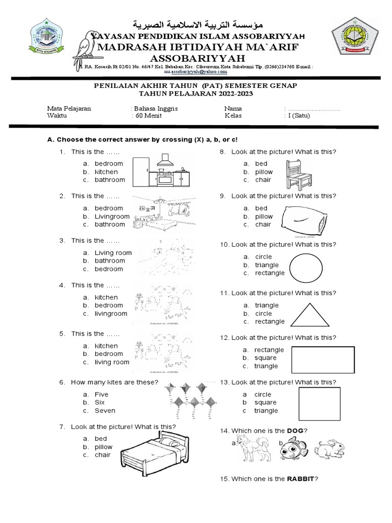 PAT Bahasa Inggris Kelas 1 | PDF | Elementary Geometry | Geometric Shapes