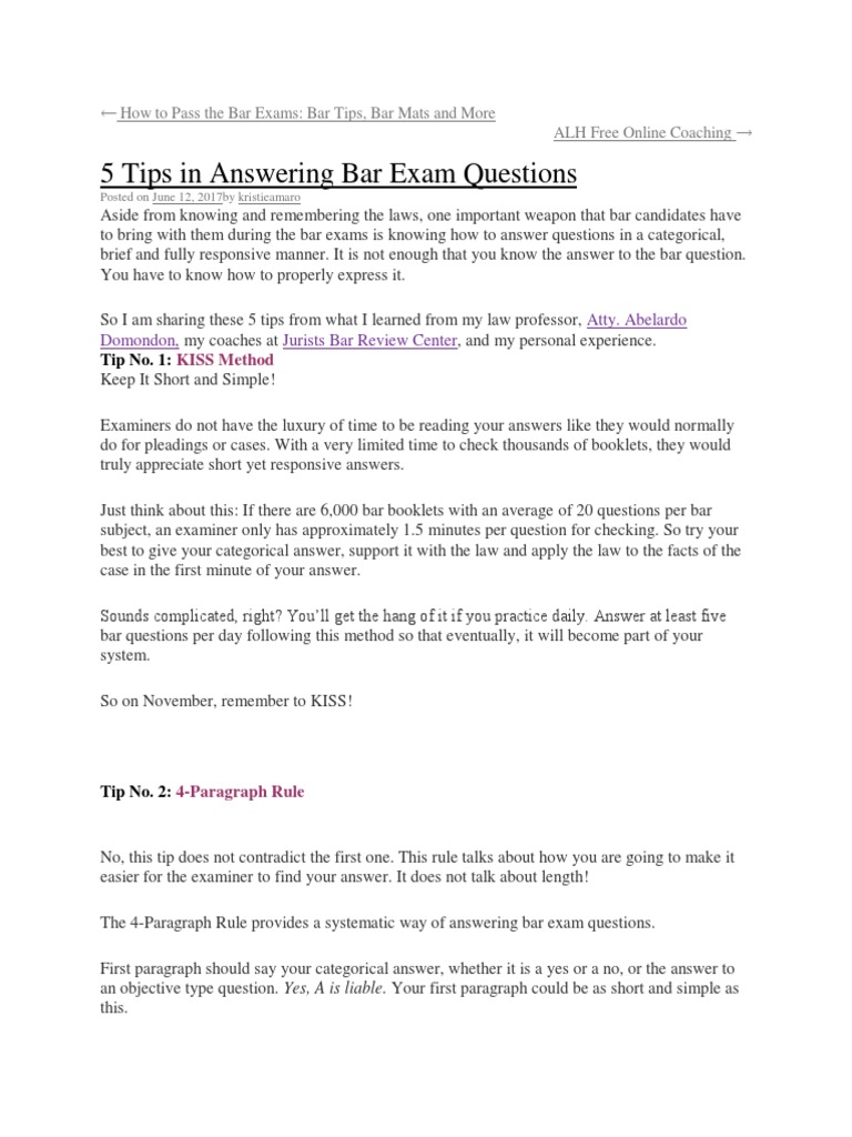Tip On Answering Bar Questions | PDF | Supreme Courts | Due Process Clause