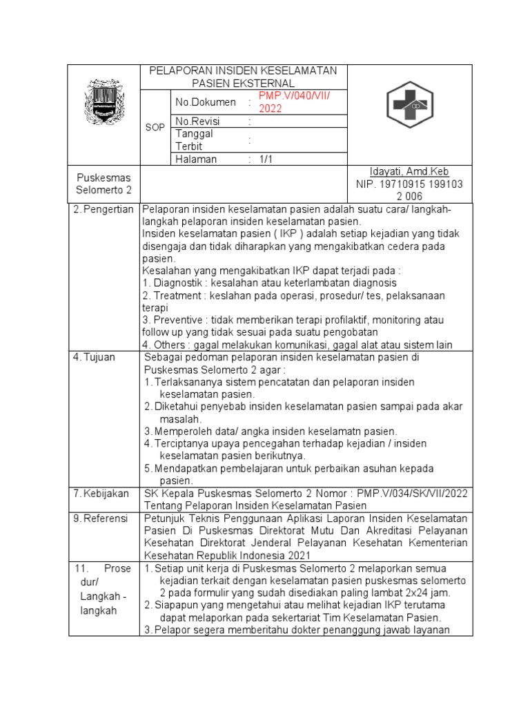 Sop Pelporan Ikp Eksternal | PDF