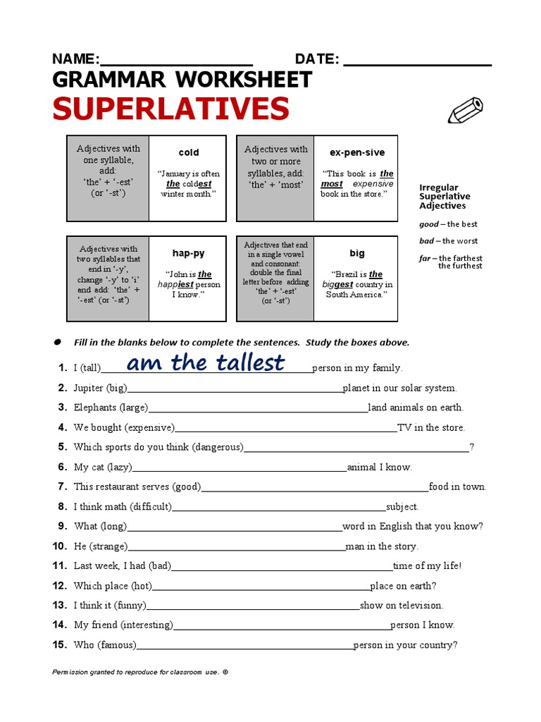 Atg Worksheet Superlatives | PDF