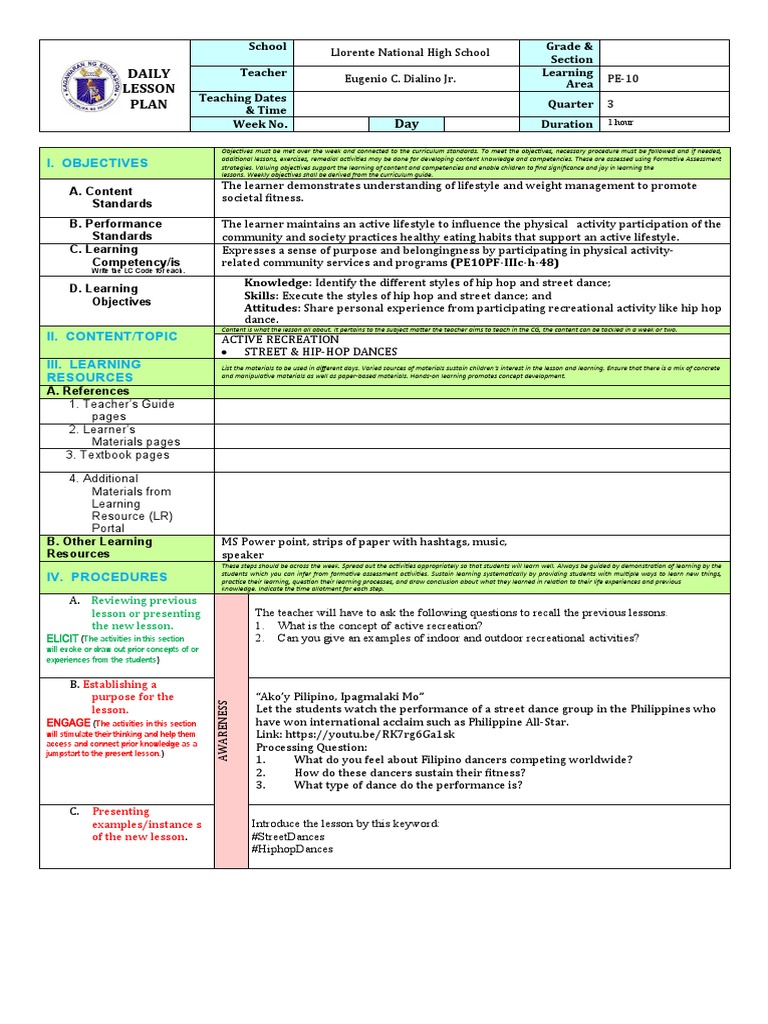 DLP Cot Q3 Pe10 | PDF | Learning | Dances