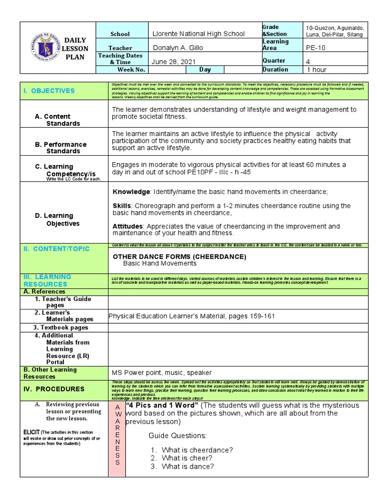 DLP Cot q4 Pe10 Final | PDF | Learning | Dances
