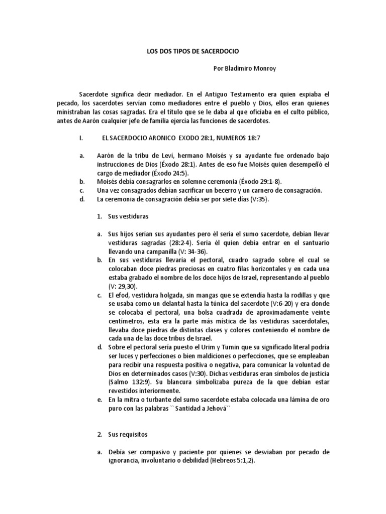 Bladimiro Monroy LOS DOS TIPOS DE SACERDOCIO | PDF Bladimiro Monroy LOS DOS TIPOS DE SACERDOCIO | PDF