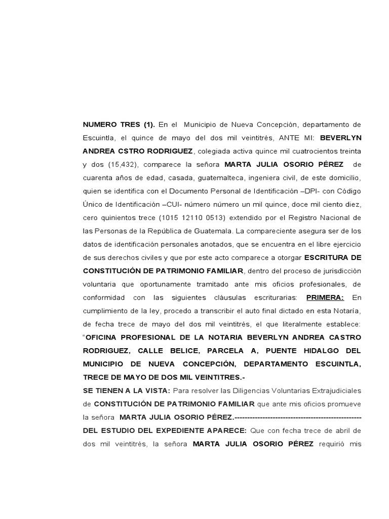 Constitución de Patrimonio Familiar en Escuintla | PDF | Derecho