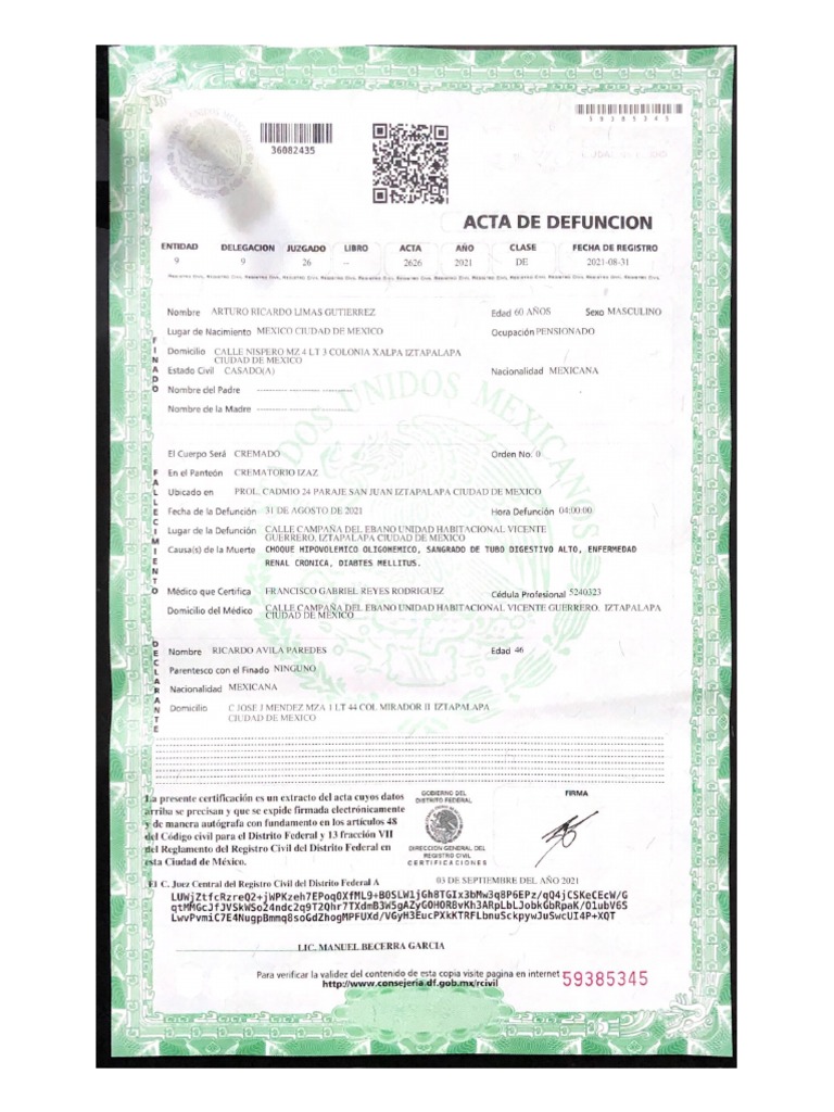 Acta de Defuncion | PDF