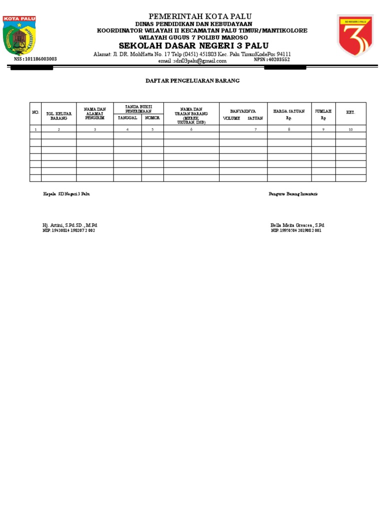 Contoh Daftar Pengeluaran Barang Inventaris | PDF