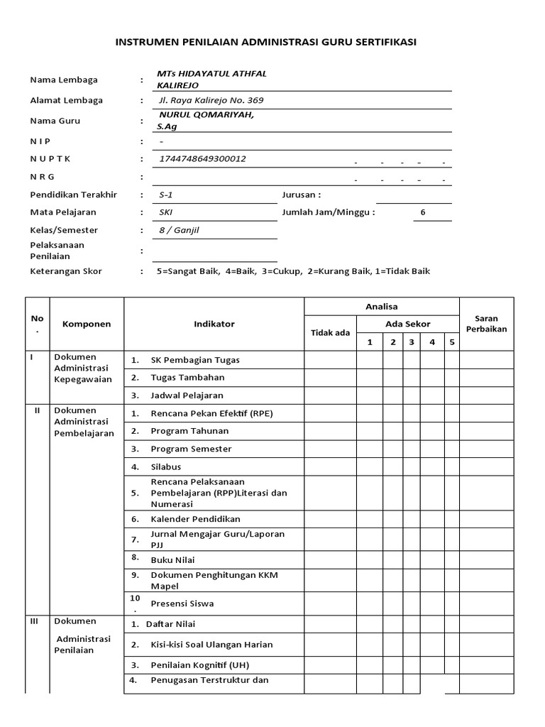 Instrumen Monev Guru | PDF