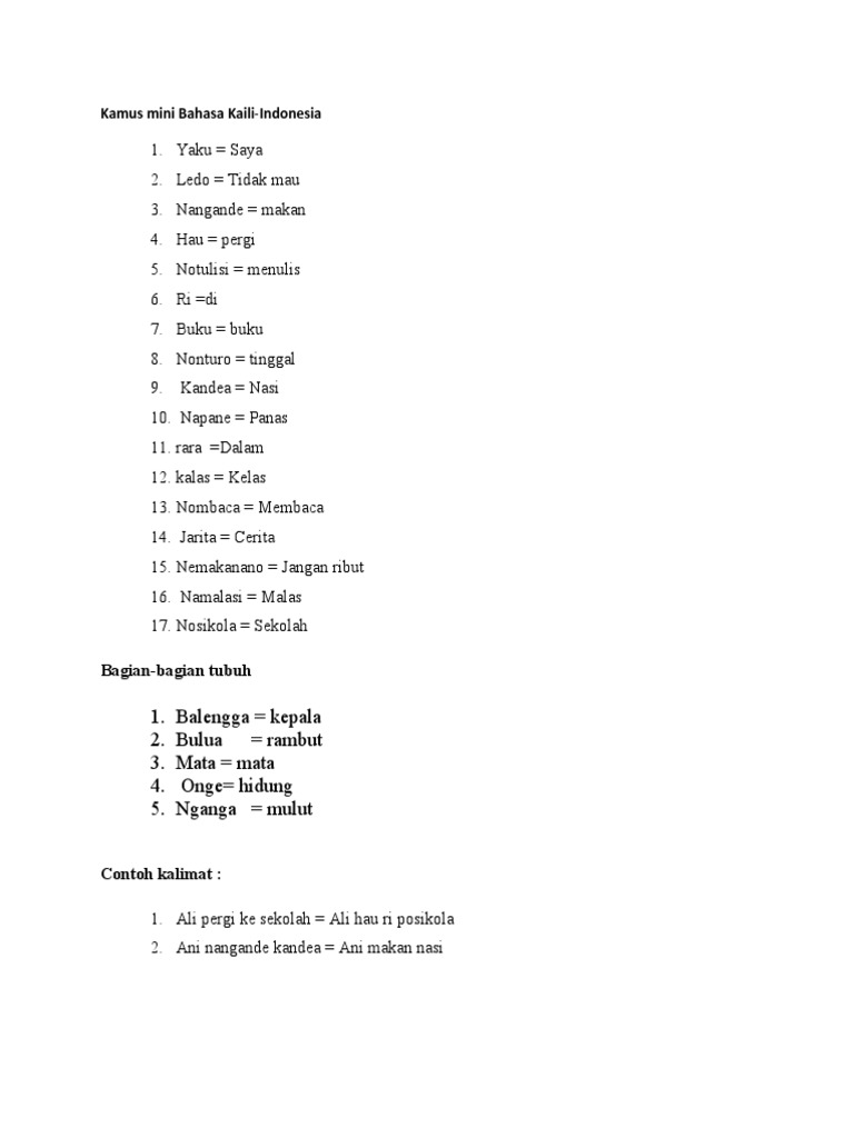 Kamus Mini Bahasa Kaili | PDF | Seni & Disiplin Bahasa