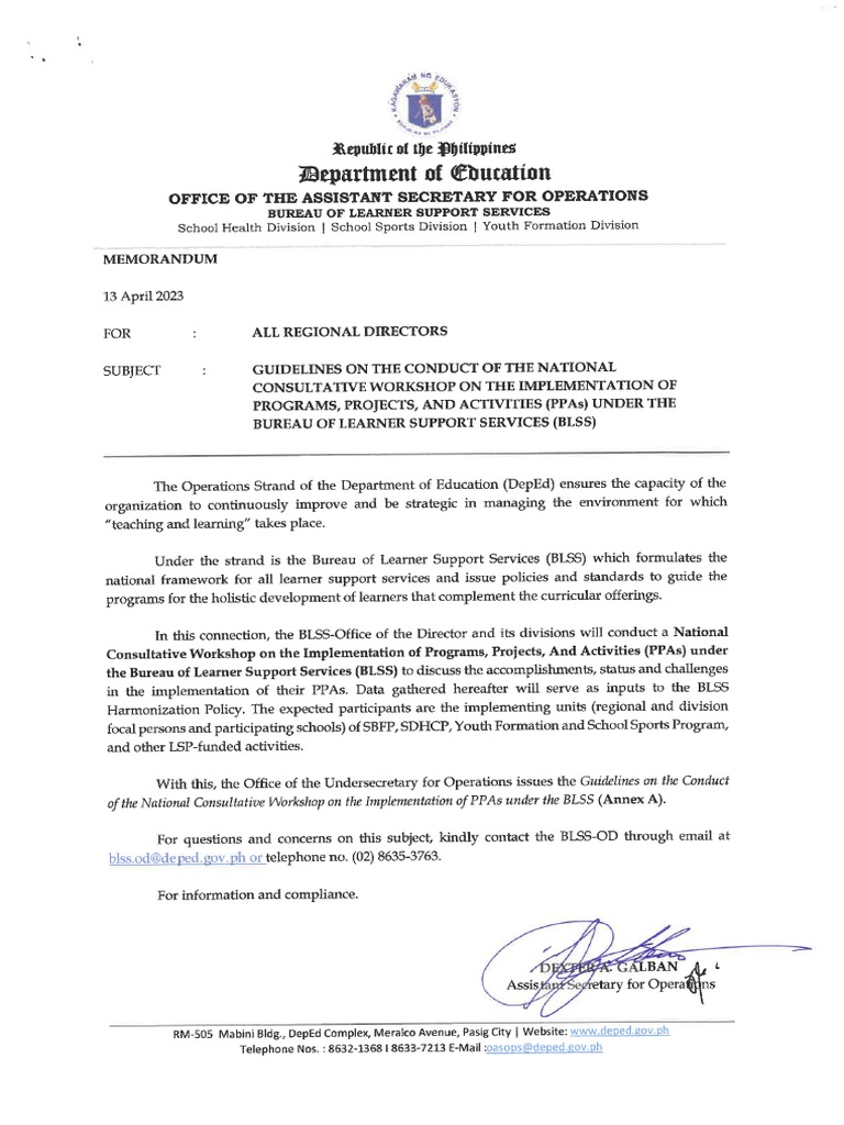 Memo Guidelines National Consultative Workshop | PDF