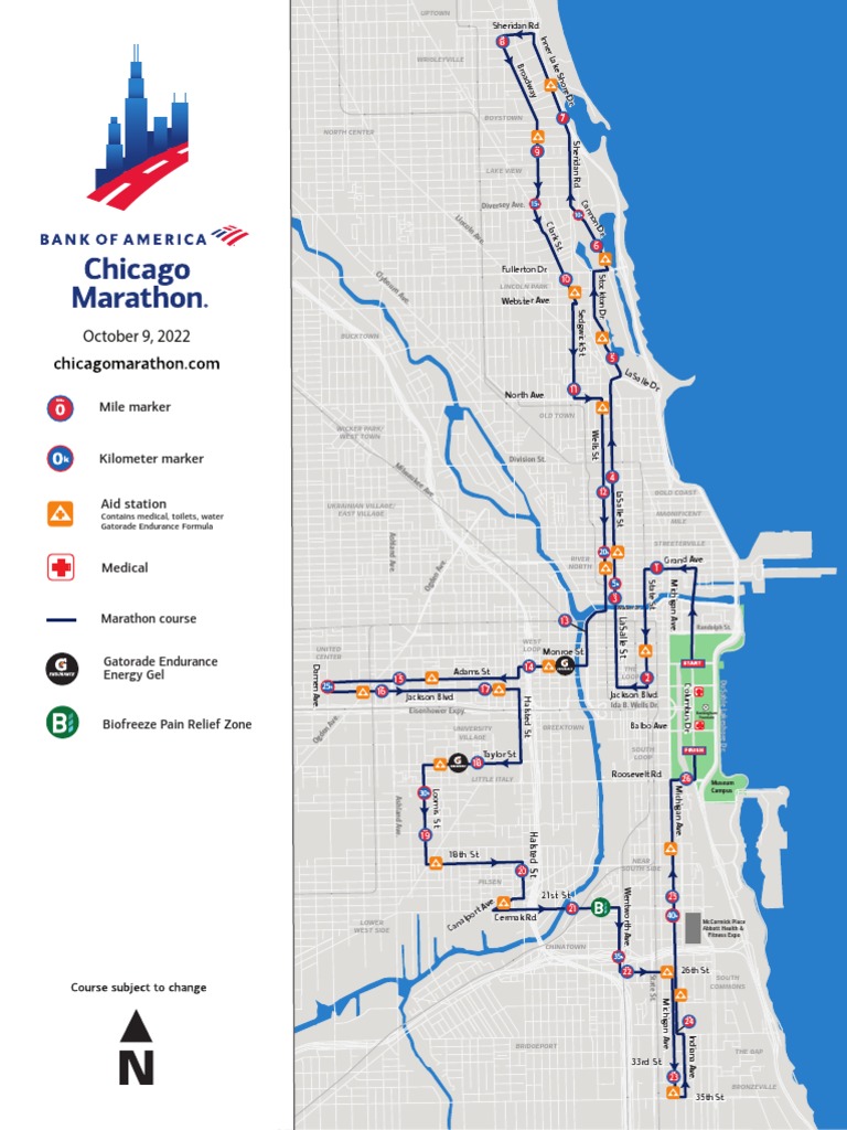 2022 Bank of America Chicago Marathon Course Map | PDF | Lake View