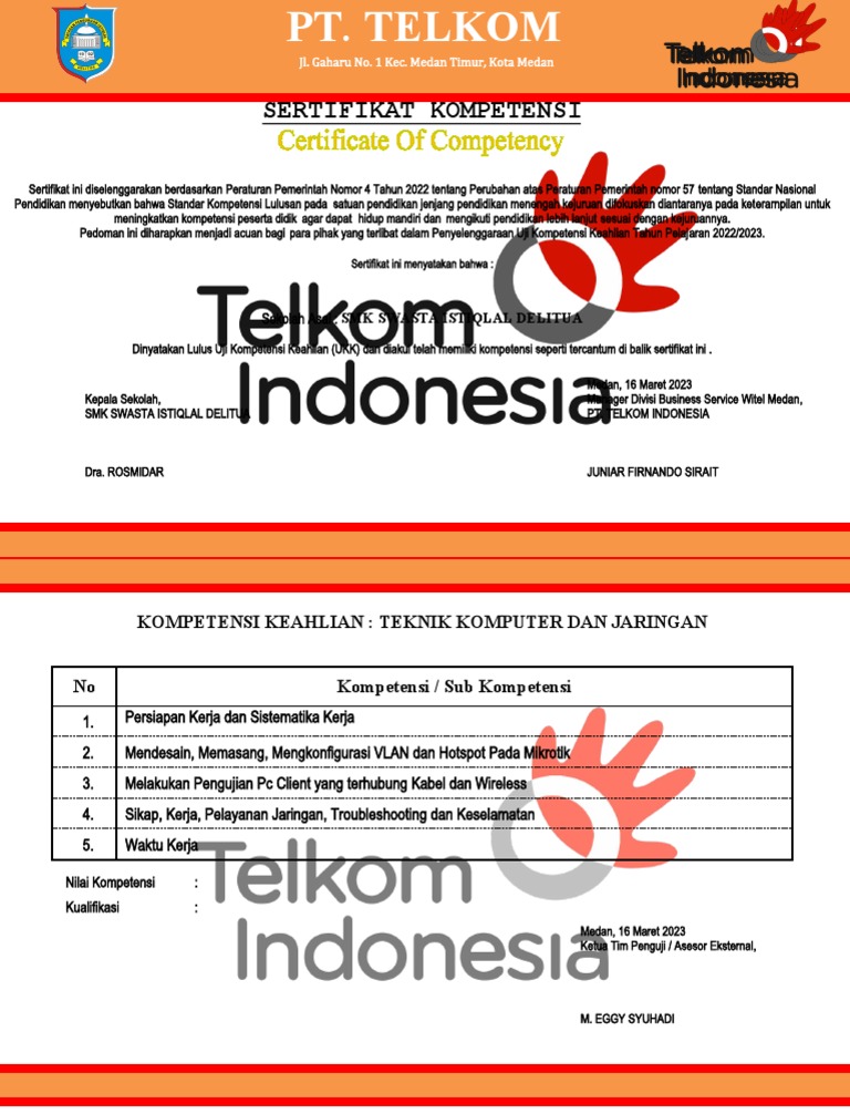 Sertifikat Pt Telkom Indonesia Tkj 2022 Pdf