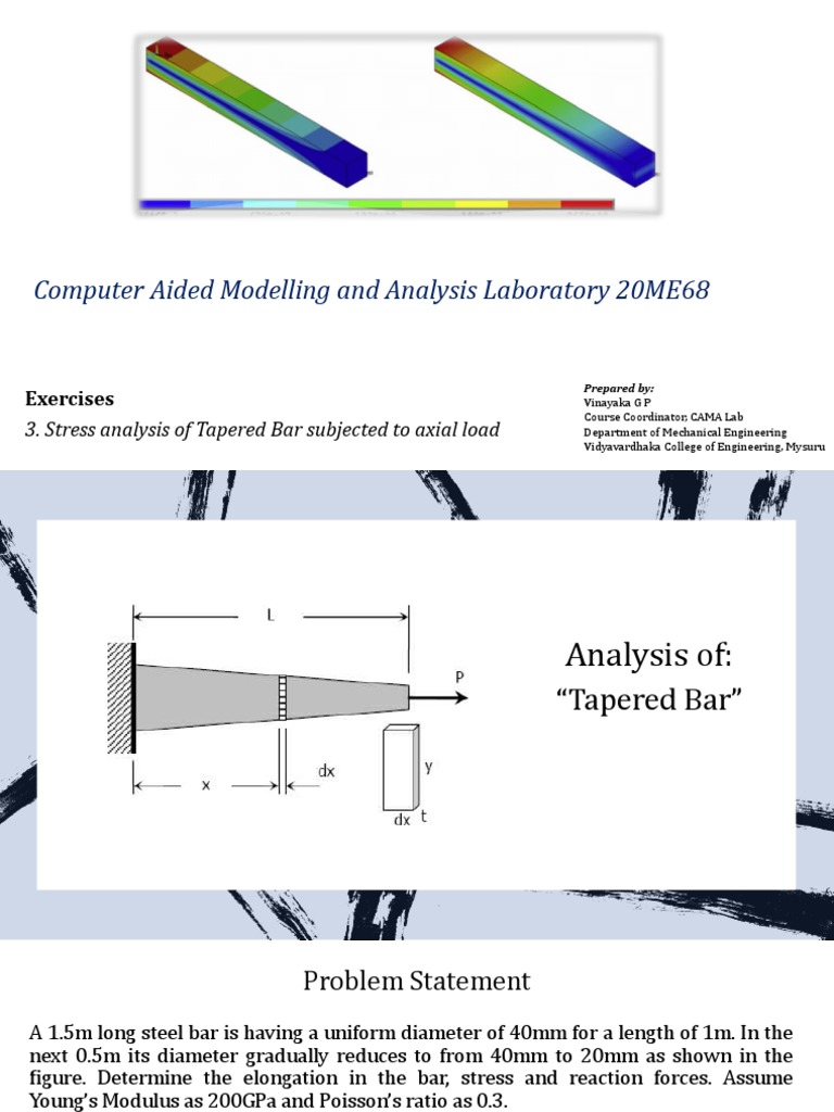Tapered Bar Stress and Displacement Analysis | PDF | Stress (Mechanics ...