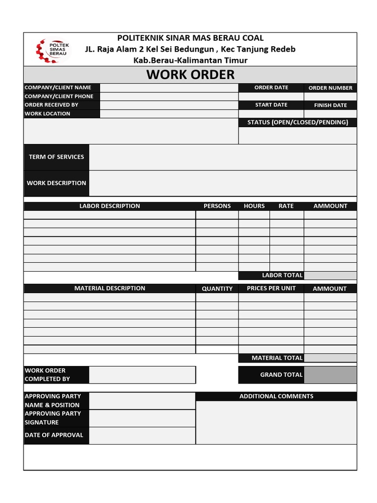 Work Order Form | PDF