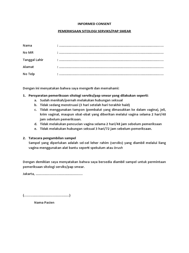 INFORMED CONSENT Pap Smear | PDF