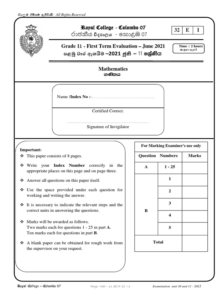 Grade 11 Mathematics Exam Paper 2021 | PDF | Area | Cartesian ...