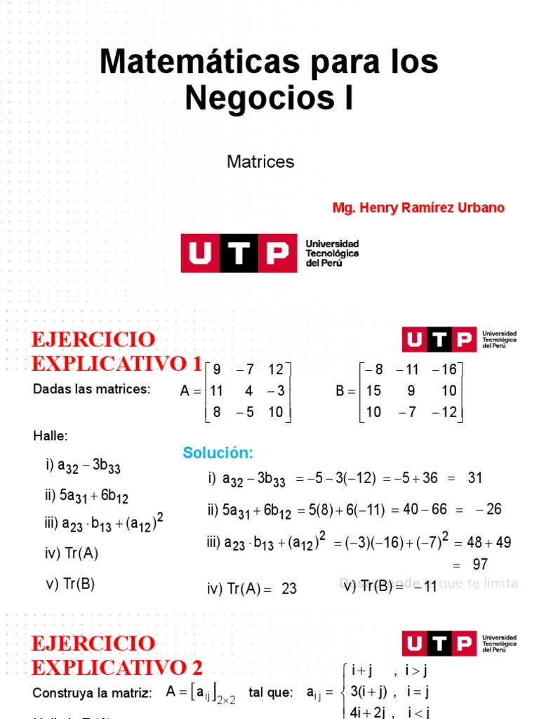 Sem 5 Sesion 1 Matrices (Ejercicios) Henry | PDF