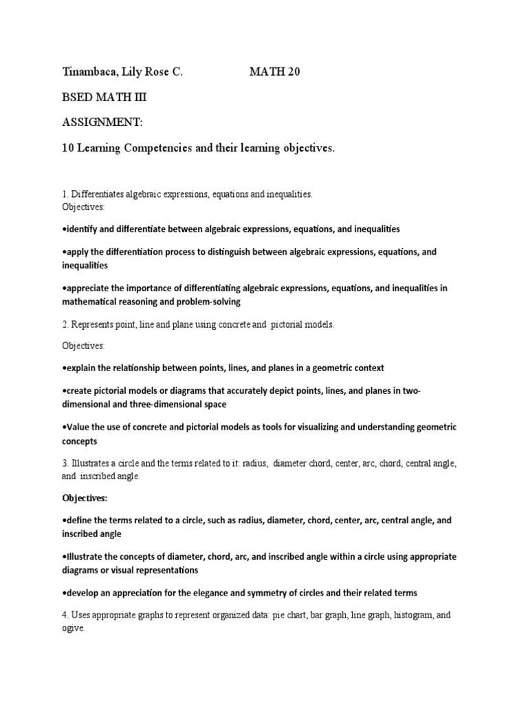 10 Sample of Learning Competencies and Their Objectives | PDF