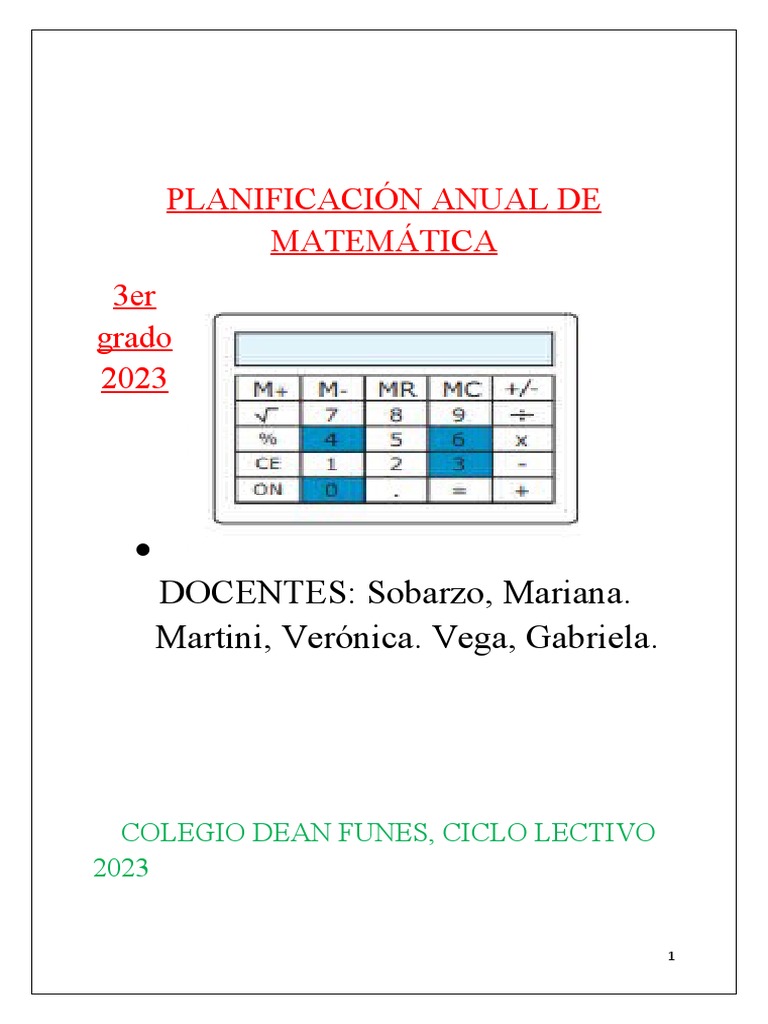 Planificación Anual Matemática 3er Grado 2023 | PDF | Sustracción ...