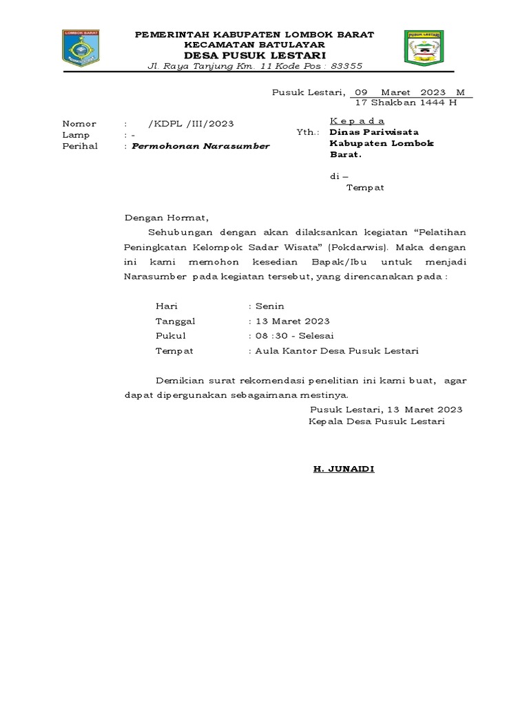 Surat Undangan Narasumber | PDF